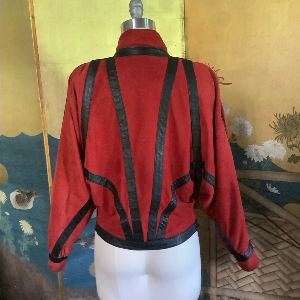 Red Suede Jacket With Black Leather Trim - Gem